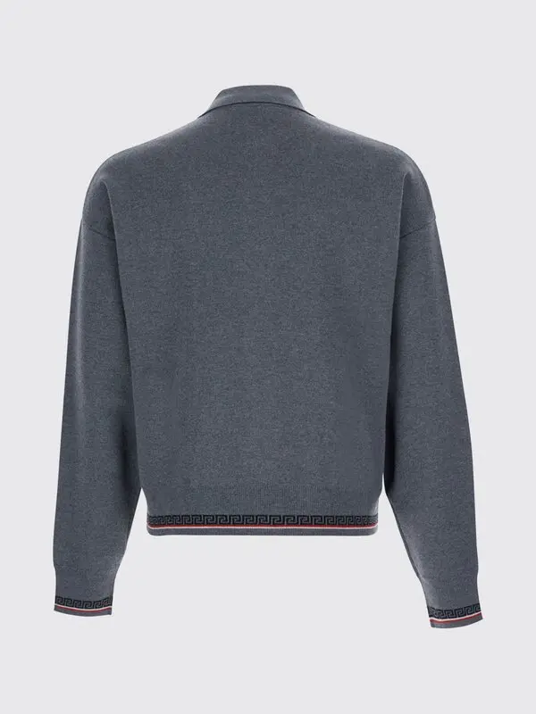Versace Greca Pattern Wool Cardigan With Zip Closure