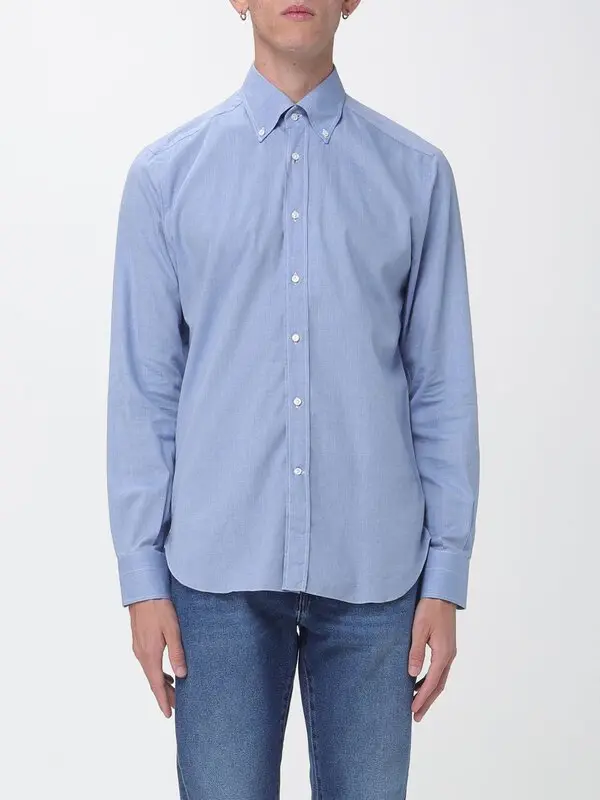 Luciano Barbera Cotton Shirt With Button-down Collar And Long Sleeves - Gnawed Blue