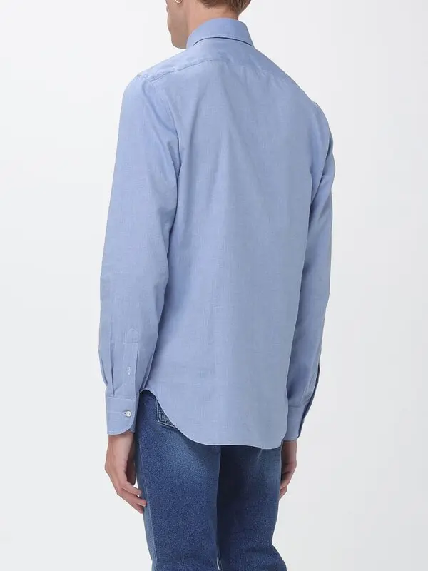 Luciano Barbera Cotton Shirt With Button-down Collar And Long Sleeves - Gnawed Blue