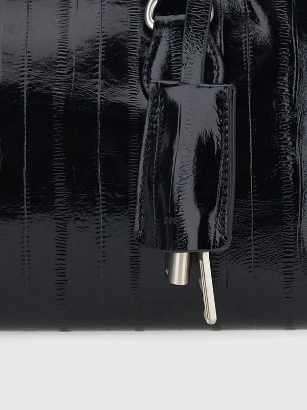 OSOI Shell Brot Embossed Leather Handbag With Padlock And Removable Strap - Black