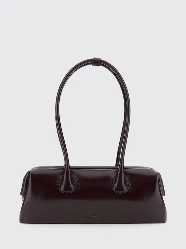 OSOI Boat Smooth Leather Shoulder Bag With Double Handle And Snap Closure - Burgundy