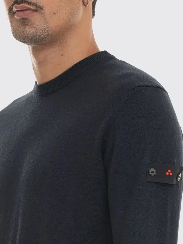 Peuterey Crewneck Jumper In A Cotton And Wool Blend With An Applied Logo - Blue
