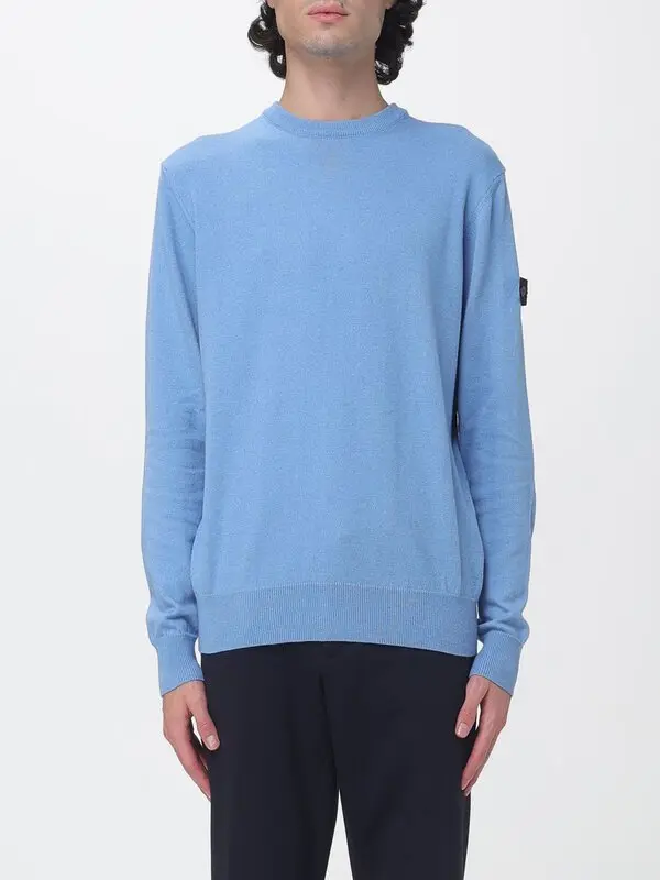 Peuterey Crewneck Jumper In A Cotton And Wool Blend With An Applied Logo - Gnawed Blue