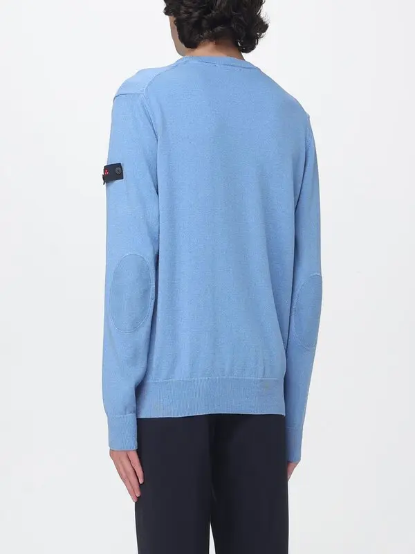 Peuterey Crewneck Jumper In A Cotton And Wool Blend With An Applied Logo - Gnawed Blue