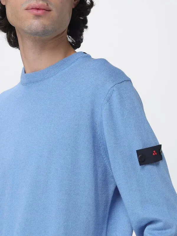 Peuterey Crewneck Jumper In A Cotton And Wool Blend With An Applied Logo - Gnawed Blue