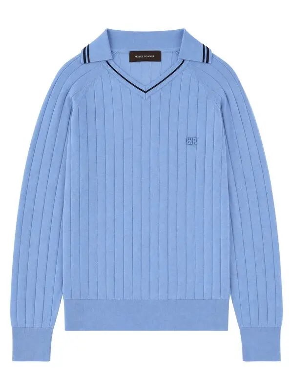 WALES BONNER Polo A Coste Con Scollo A V