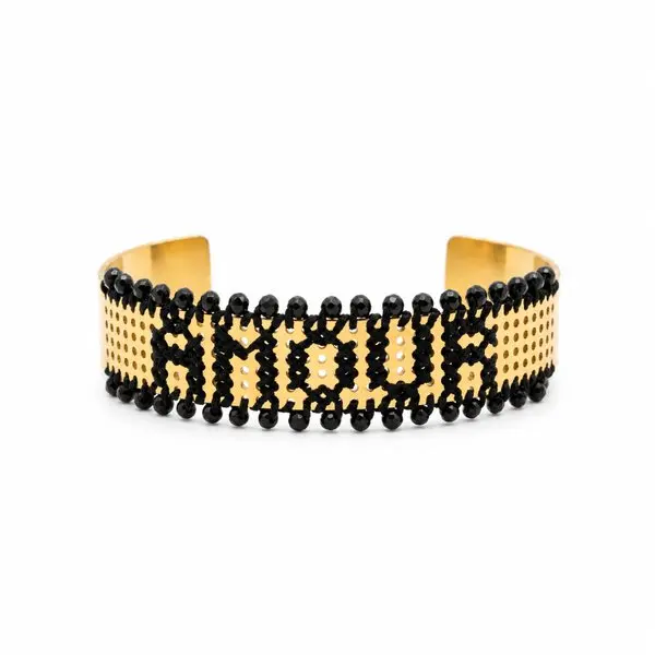 L'EIGHT STUDIO Gold-plated Beaded Cuff Bracelet – Amour - Black
