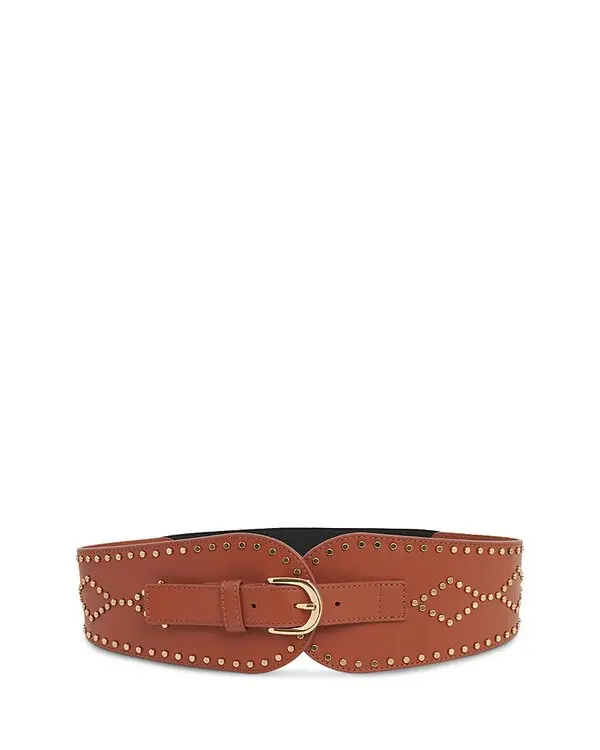 Gerard Darel Olympe Studded Leather Waist Belt - Tan