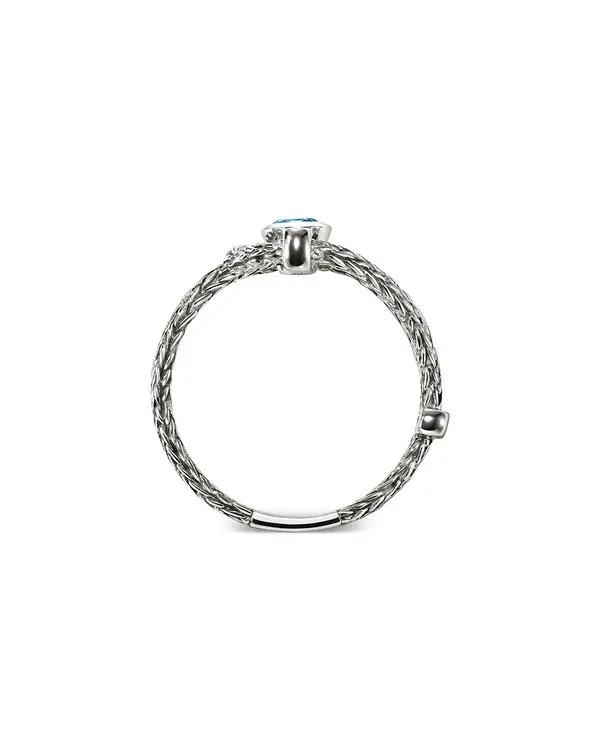 John Hardy Sterling Icon Swiss Blue Topaz Halo Ring - Silver