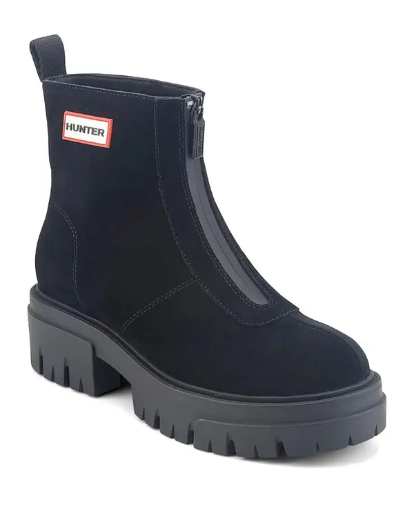 Hunter Gemma Waterproof Suede Zip Front Boots - Black