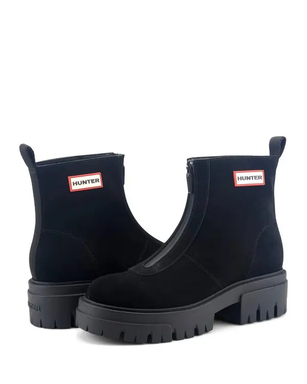 Hunter Gemma Waterproof Suede Zip Front Boots - Black