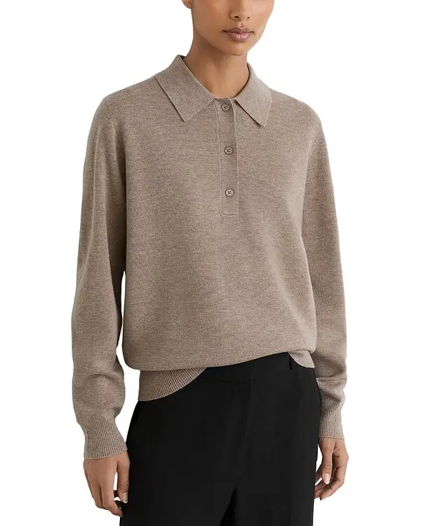 REISS Brooke Merino Wool Polo Sweater - Neutral