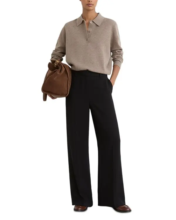 REISS Brooke Merino Wool Polo Sweater - Neutral