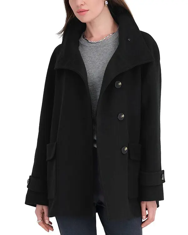 Tahari Harper Funnel Neck Coat - Black