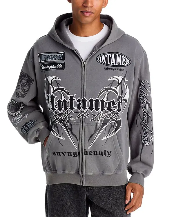 PACSUN Untamed Cotton Blend Zip Graphic Hoodie