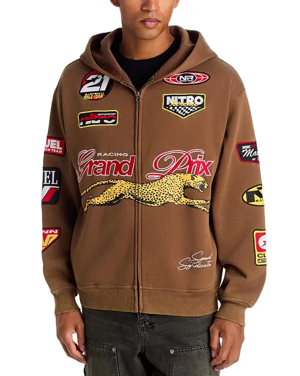 PACSUN Grand Prix Cotton Blend Zip Graphic Hoodie