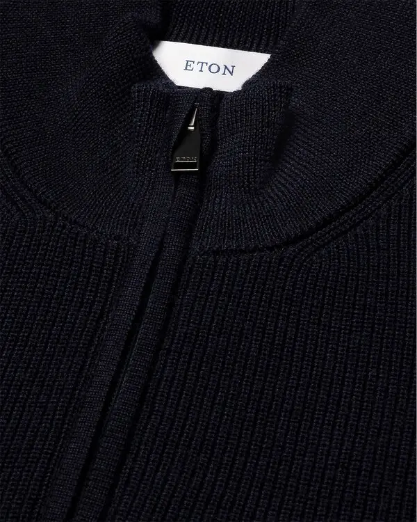 Eton Merino Wool Tailored Full Zip Knit Cardigan Sweater