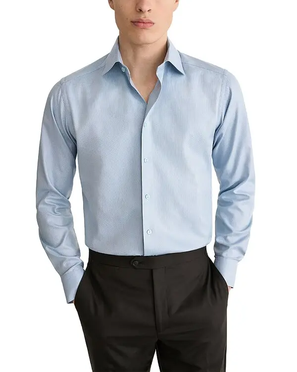 Eton Cotton Slim Fit Intricate Pattern Shirt - Light Blue
