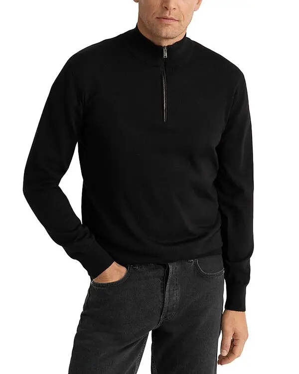 Eton Merino Wool Quarter Zip Knit Sweater - Black