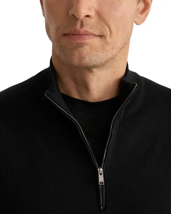 Eton Merino Wool Quarter Zip Knit Sweater - Black