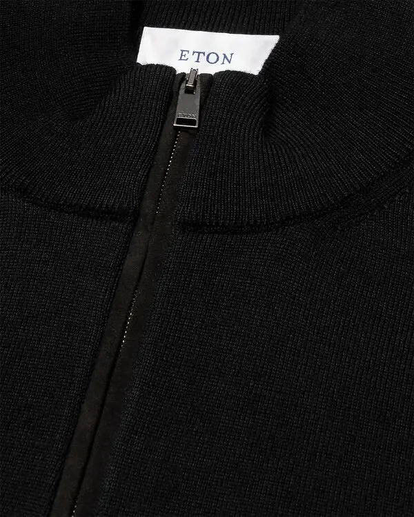 Eton Merino Wool Quarter Zip Knit Sweater - Black