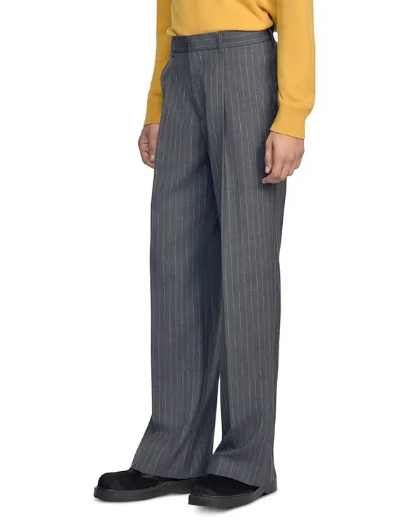 Sandro Croisee Wool Wide Leg Pinstripe Suit Trousers