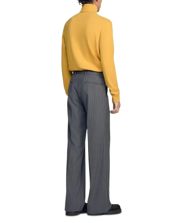 Sandro Croisee Wool Wide Leg Pinstripe Suit Trousers