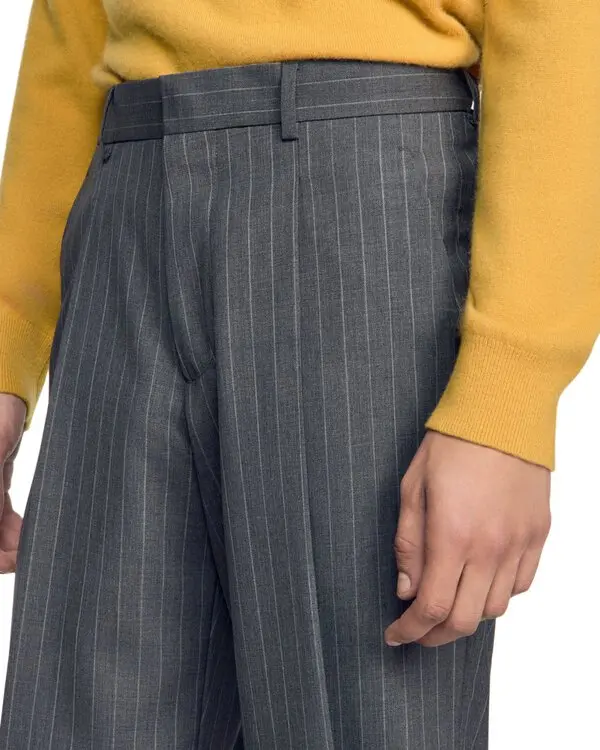 Sandro Croisee Wool Wide Leg Pinstripe Suit Trousers