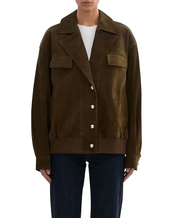 LAMARQUE Aleda Oversized Suede Jacket - Olive