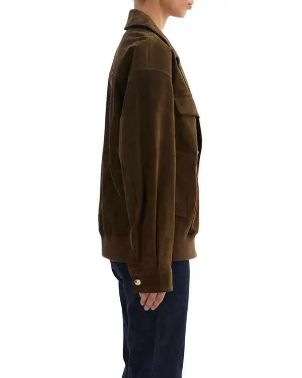 LAMARQUE Aleda Oversized Suede Jacket - Olive