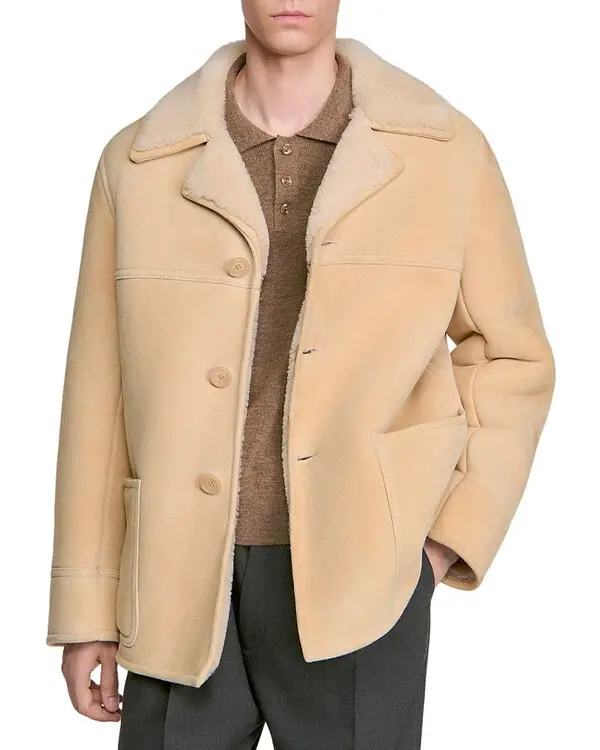 Sandro Notch Lapel Shearling Jacket
