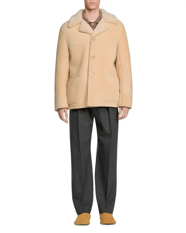 Sandro Notch Lapel Shearling Jacket