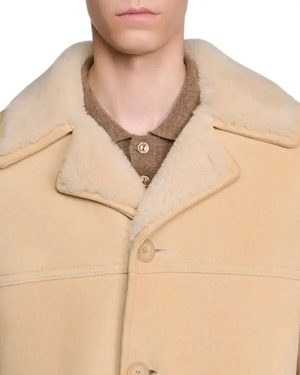 Sandro Notch Lapel Shearling Jacket