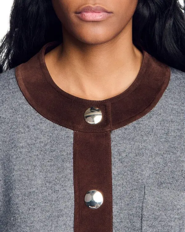 Sandro Parker Suede Trim Cardigan Sweater