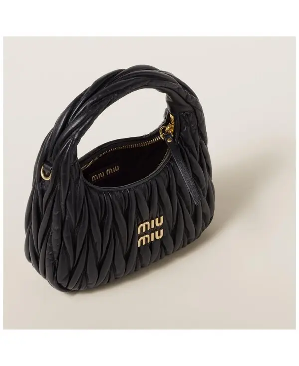 Miu Miu Wander Matelasse Nappa Lambskin Hobo Bag - Black