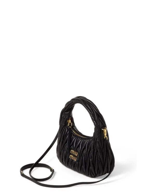 Miu Miu Wander Matelasse Nappa Lambskin Hobo Bag - Black