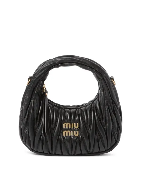 Miu Miu Wander Matelasse Nappa Leather Hobo Mini-bag - Black