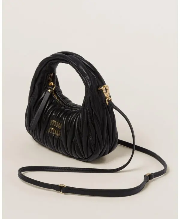 Miu Miu Wander Matelasse Nappa Leather Hobo Mini-bag - Black