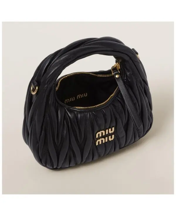 Miu Miu Wander Matelasse Nappa Leather Hobo Mini-bag - Black