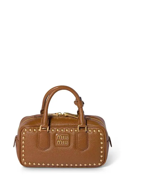 Miu Miu Arcadie Studded Leather Bag - Brandy