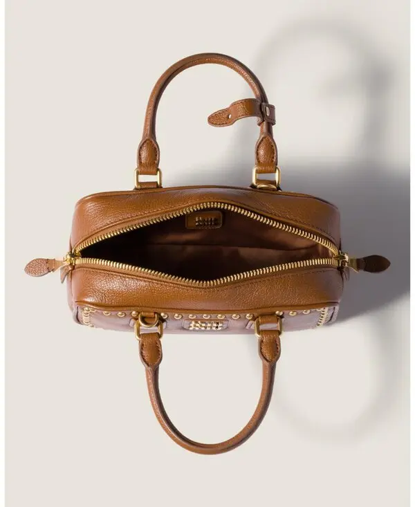 Miu Miu Arcadie Studded Leather Bag - Brandy