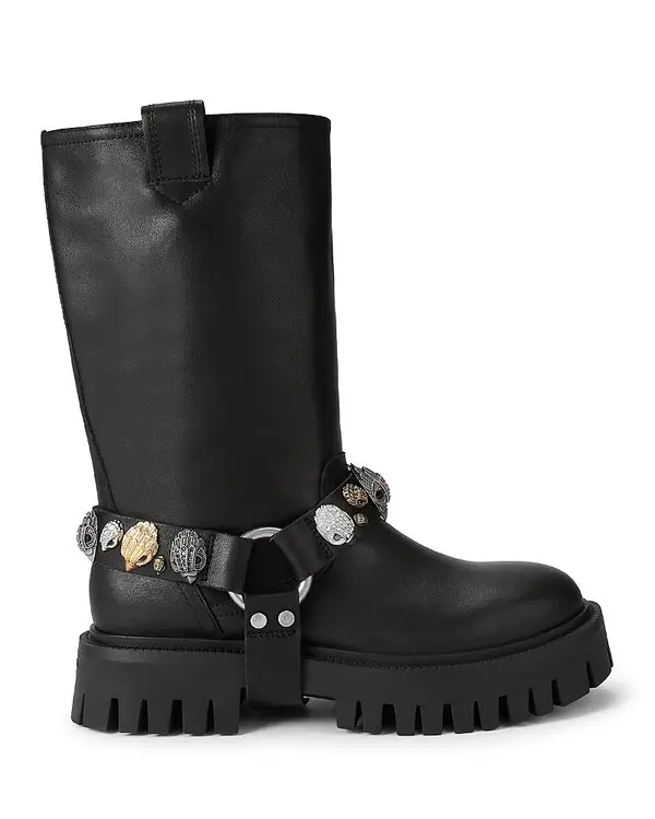 Kurt Geiger Eagles Harness Leather Biker Boots - Black