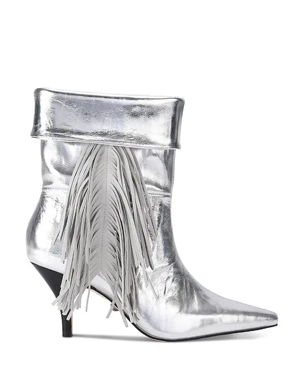 Kurt Geiger Piccadilly Slouch Fringed Leather Boots - Silver