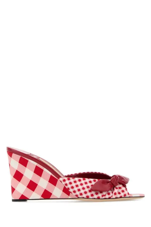 JIMMY CHOO Livi 85 Printed Fabric Wedge Sandals - Checked