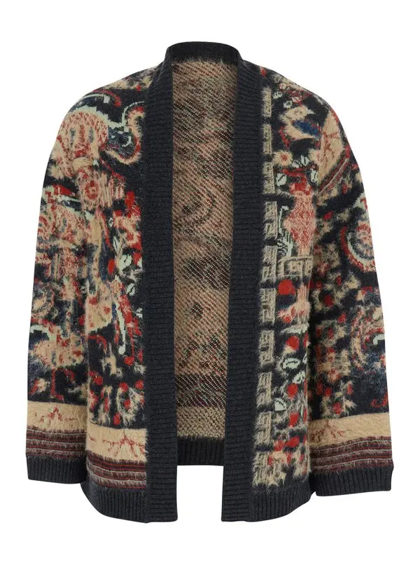 HUI Mohair V-neck Cardigan With Long Sleeves