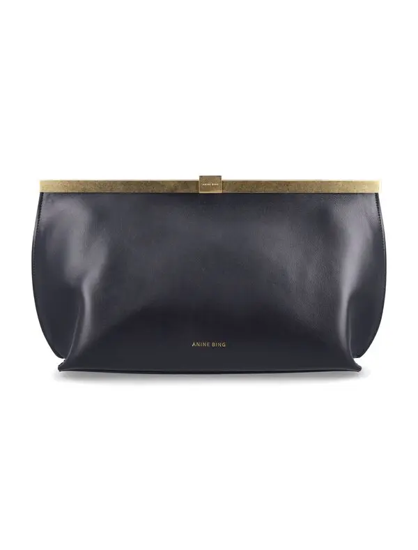 ANINE BING Metal Frame Leather Clutch Bag - Nero