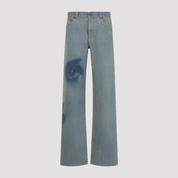 JEAN PAUL GAULTIER Straight-leg Denim Pant With Face Print - Blue