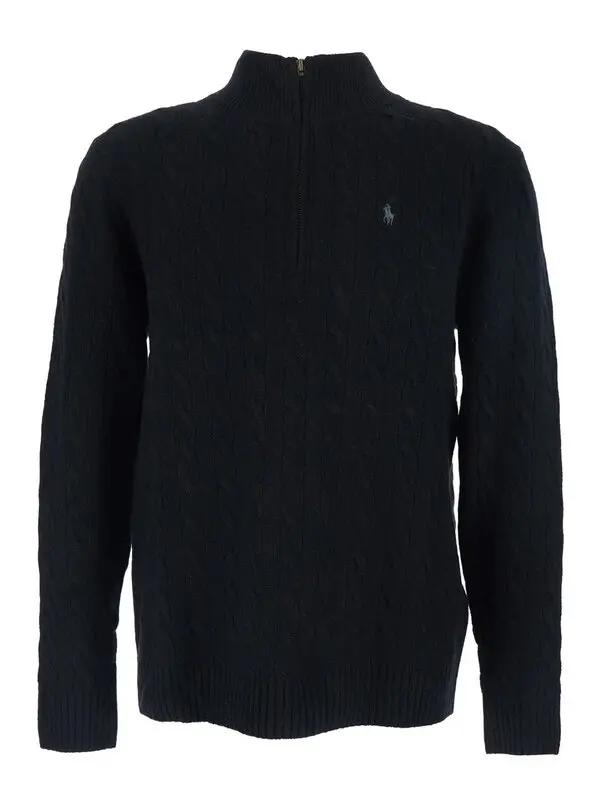 Polo Ralph Lauren High-neck Half-zip Sweater With Pony Embroidery In Wool-cashmere - Black