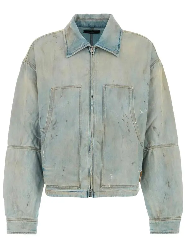 Amiri Distressed Cotton Zip-front Shirt Jacket With Spread Collar And Adjustable Side Tabs