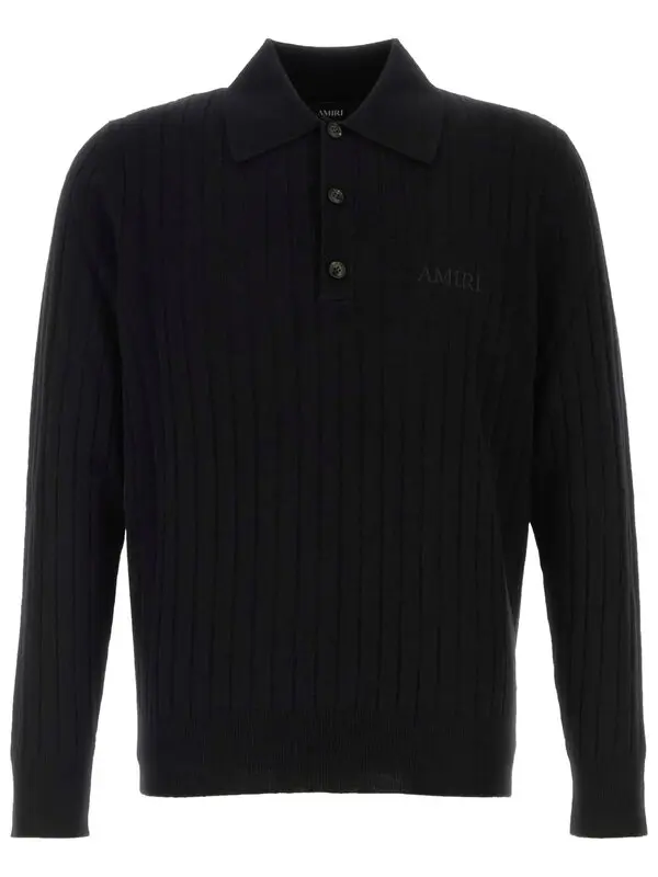 Amiri Classic Collar Embroidered Script Logo Wool-cashmere Button Sweatshirt